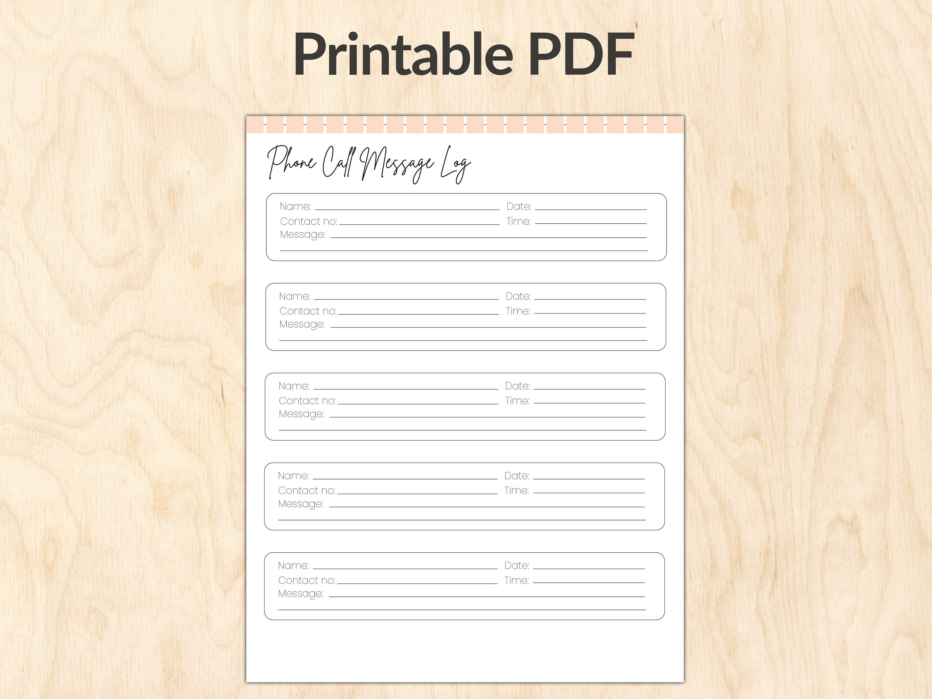 Phone Call Log Call Message Tracker Communication Record Telephone Log ...