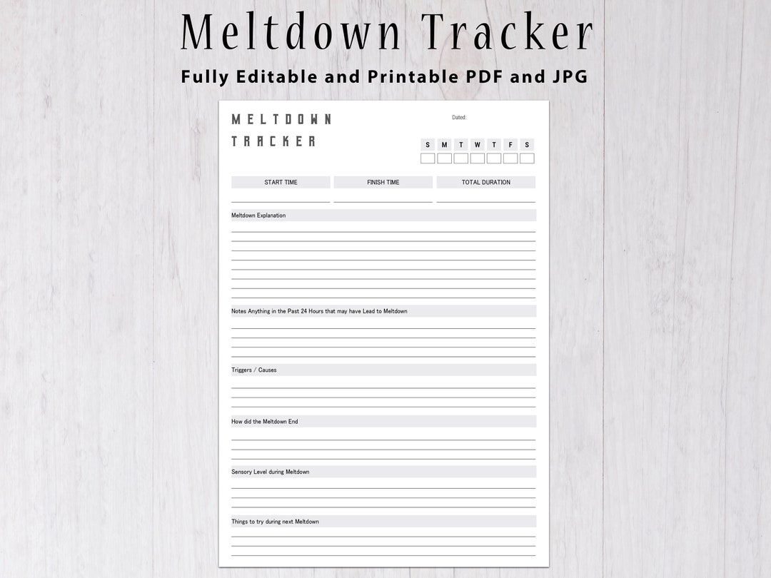 Meltdown Tracker, Meltdown and Behaviour, Emotional Well-being, Emotional Health, Mental Health ...