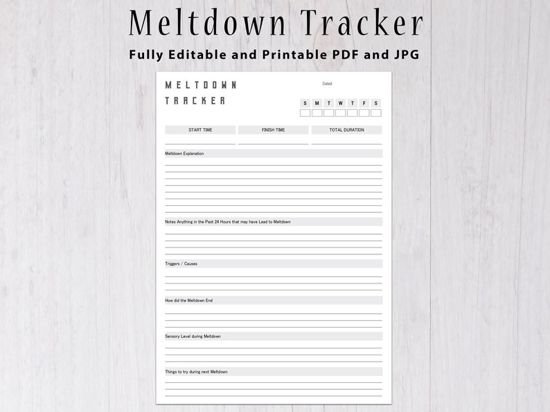 Meltdown Tracker, Meltdown and Behaviour, Emotional Well-being ...