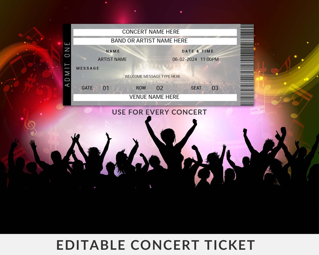 Editable Concert Ticket Template, Printable Event Ticket, Customizable ...