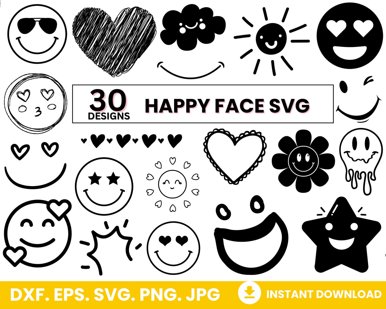 Happy Face SVG Bundle, Smiley Face SVG, Emoticon SVG, Cheerful Face Svg ...