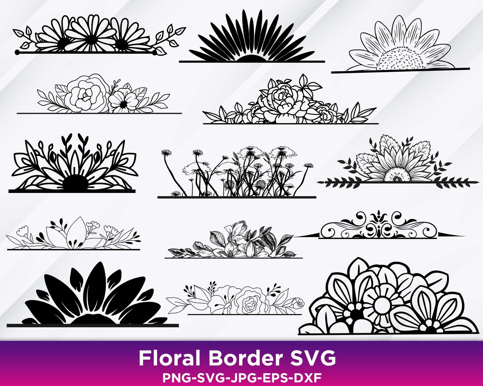 Floral Border SVG, Flower Frame Clipart Decorative Floral Design ...