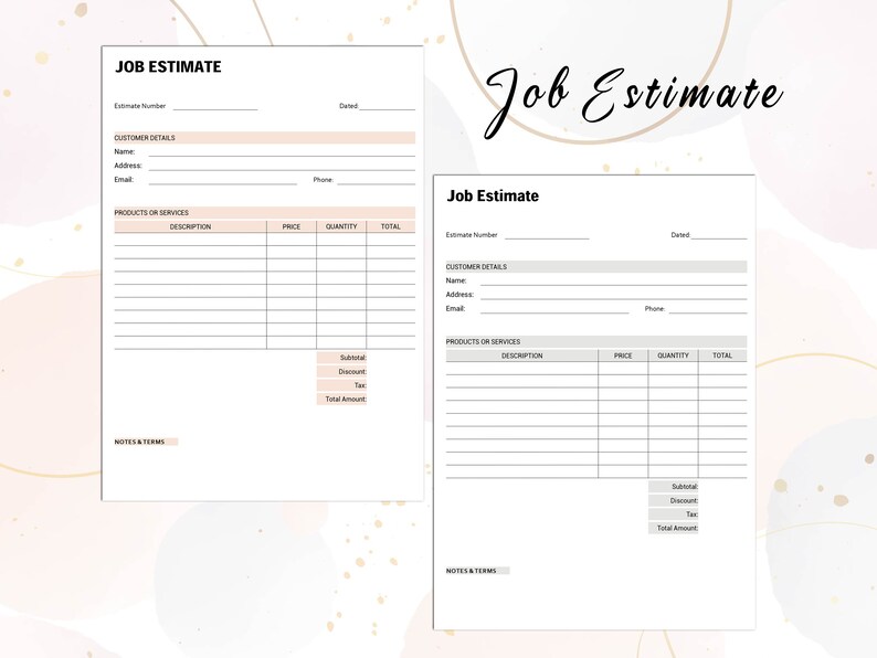 Printable Job Estimate Template: Small Business Pricing (PDF) - Etsy