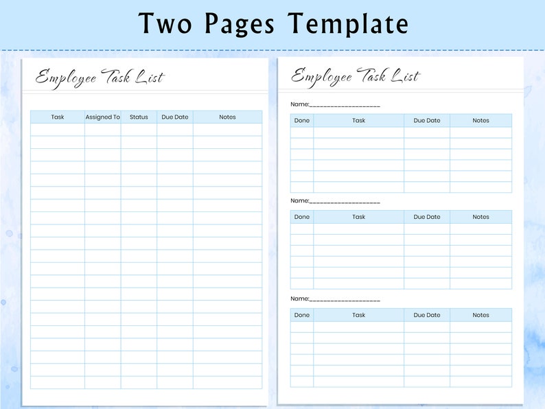 Employee Task List Template: Staff Assignments, Work Checklist (PDF) - Etsy
