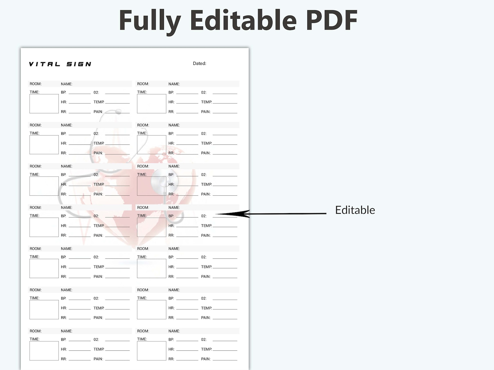 Editable and Printable Vital Sign Chart, Vital Sign Log, Vital Sign ...