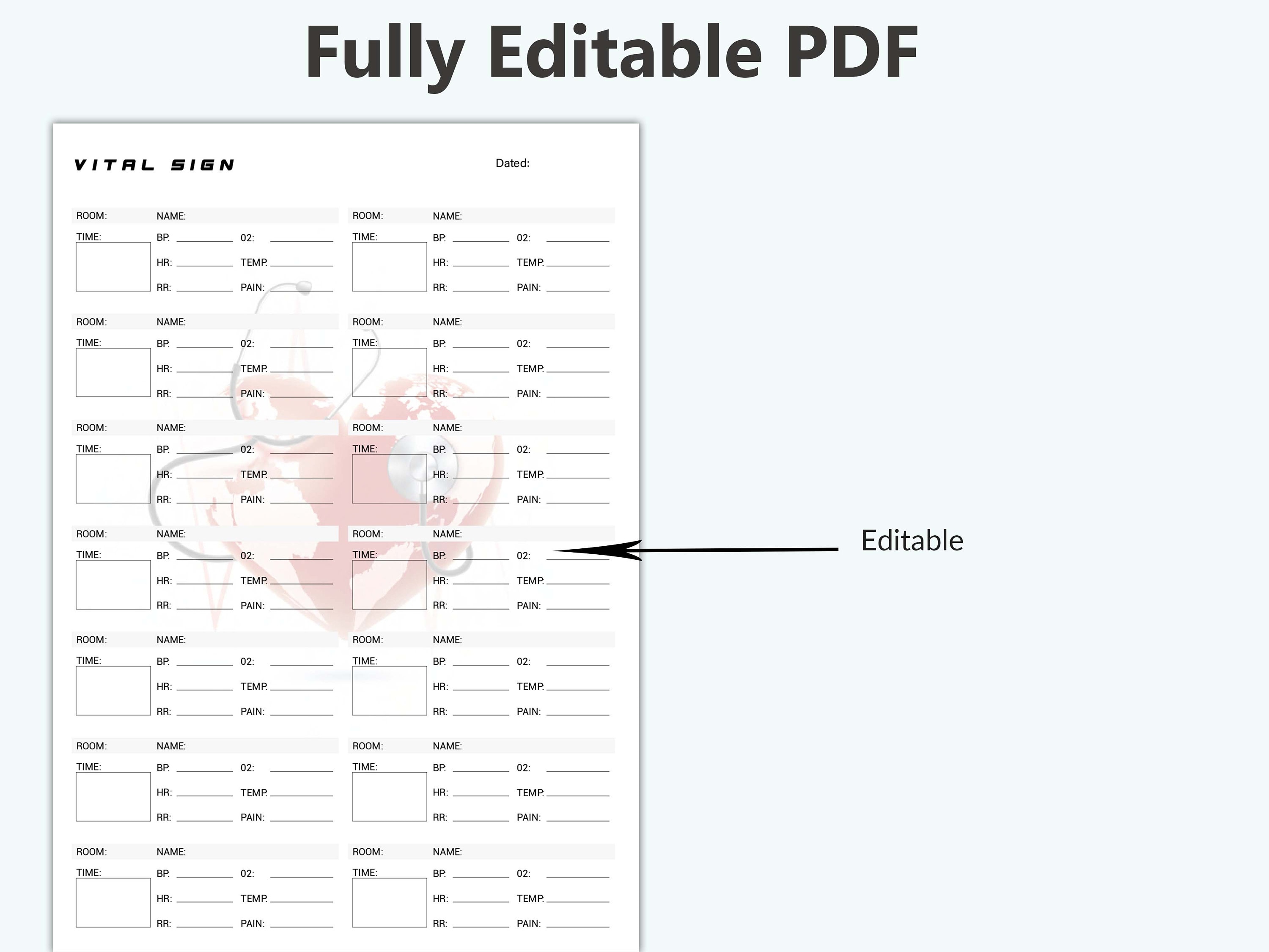 Editable Vital Sign Chart: Nursing Notes Tracker (A4 PDF) - Etsy