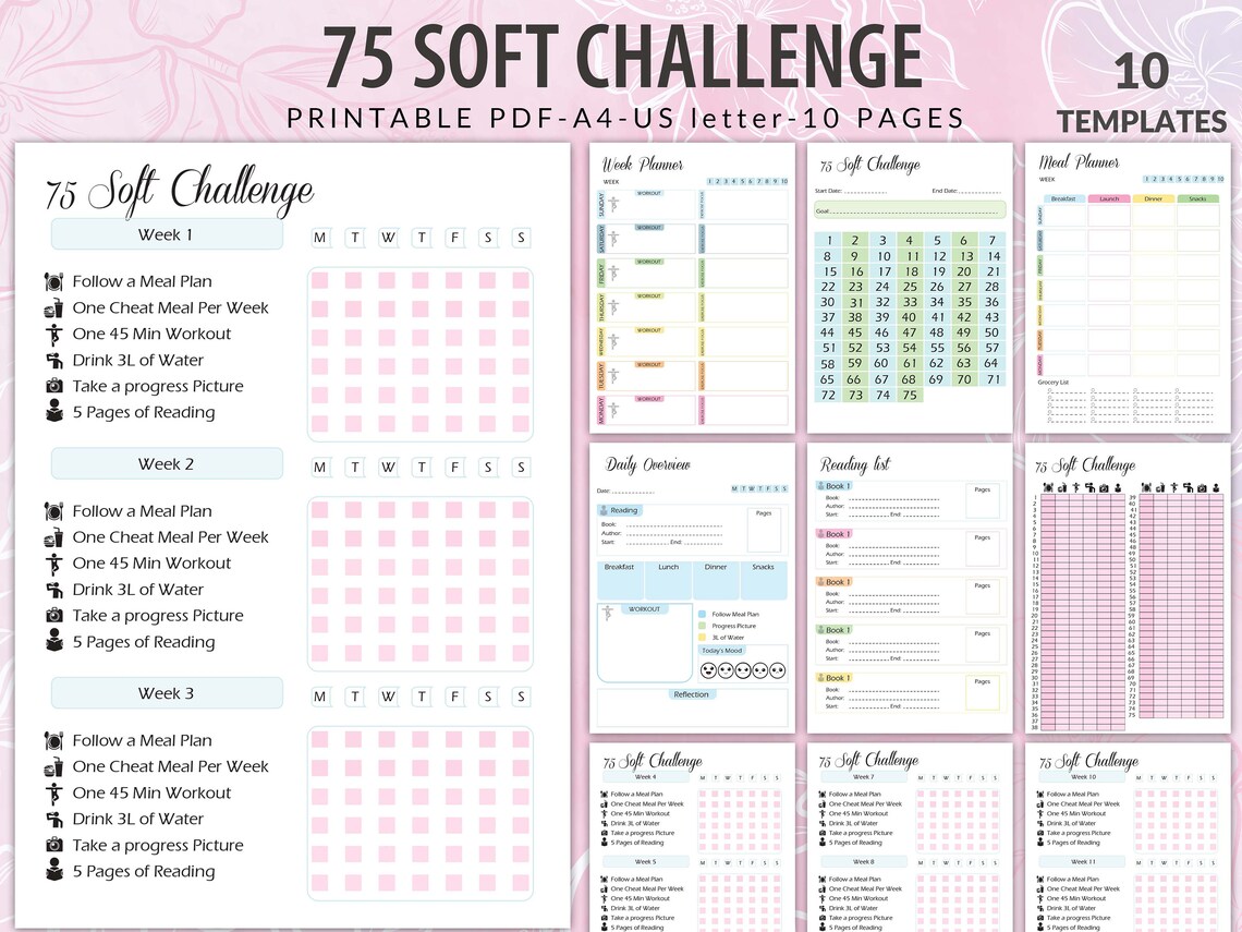 75 Soft Challenge Printable, 75 Soft Tracker, 75 Soft Printable, 75 ...