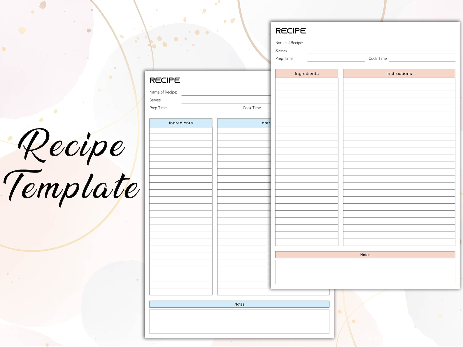 Recipe Template, Cooking Template, Recipe Card, Recipe Design ...