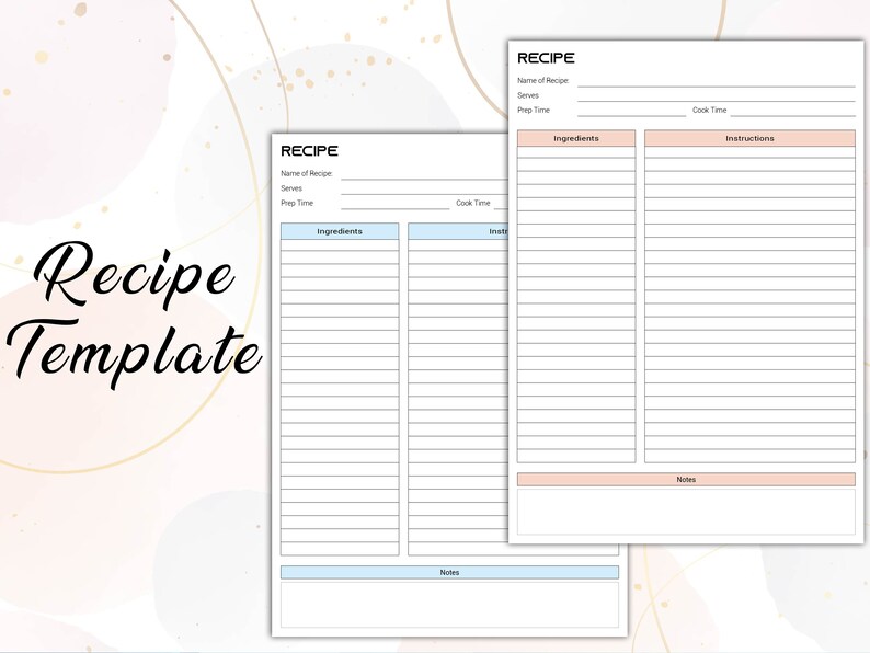 Recipe Template, Cooking Template, Recipe Card, Recipe Design ...