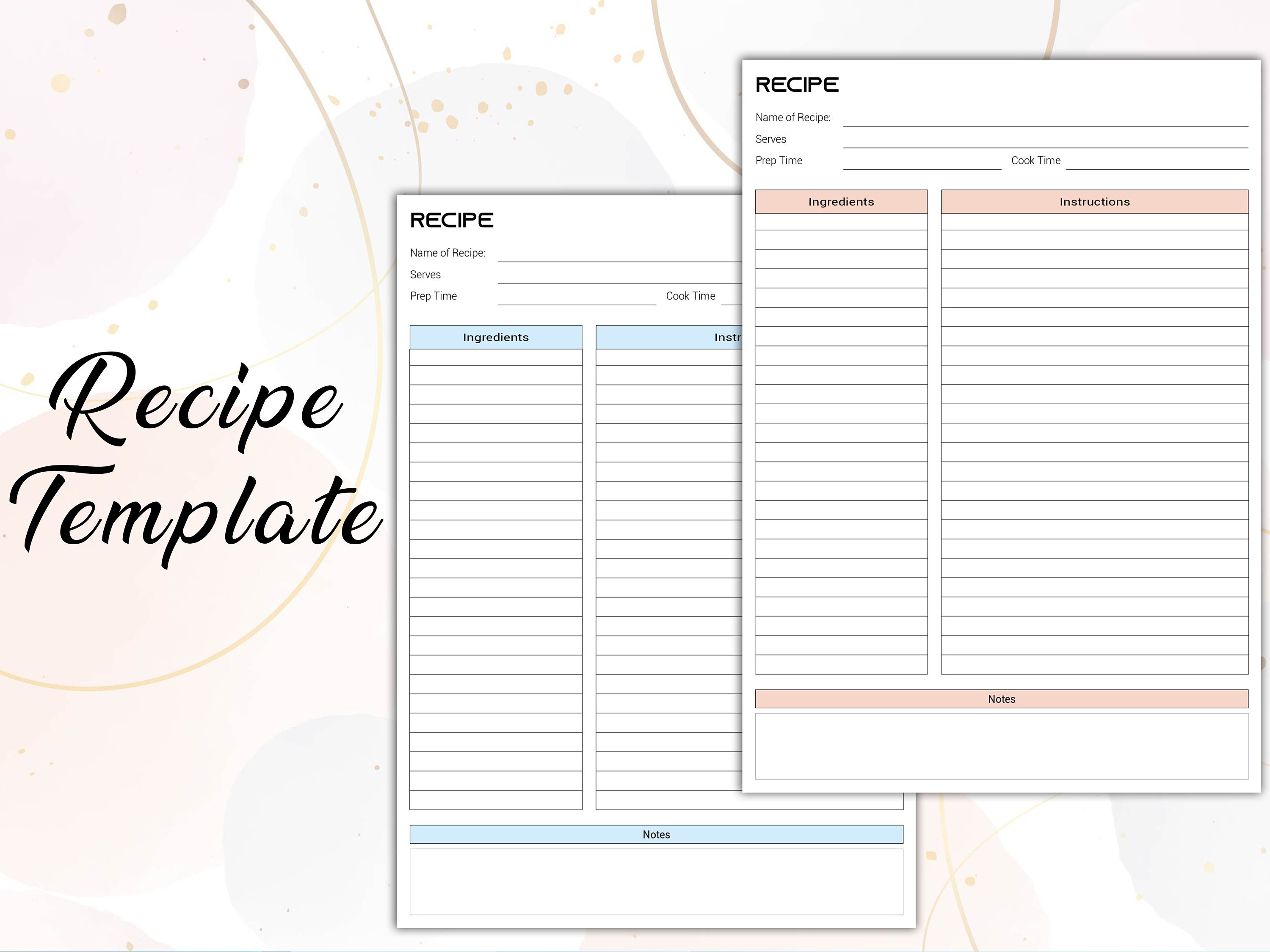 Recipe Template, Cooking Template, Recipe Card, Recipe Design ...