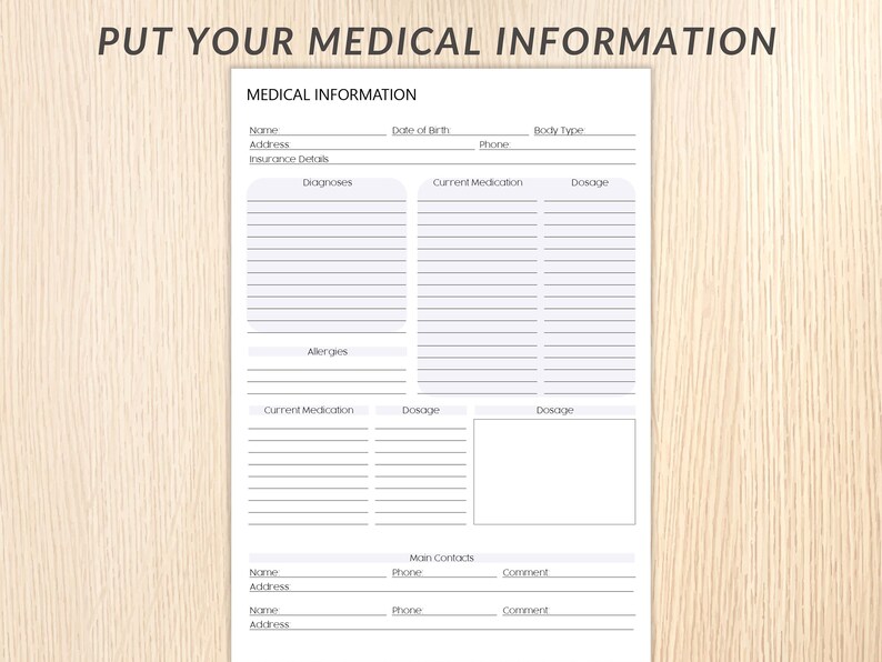 Medical Information Template: Patient Records, Health Data (A4 Editable ...