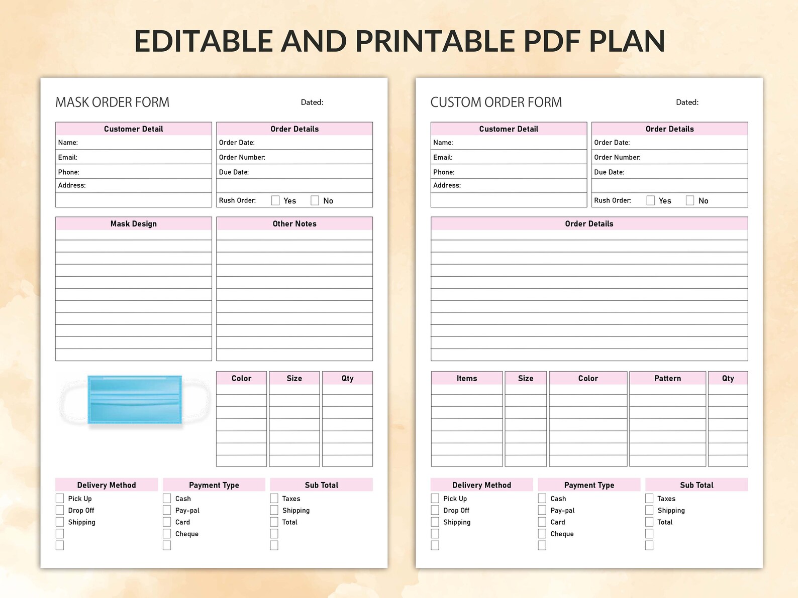 5 Editable Order Forms Bundle, Order Form Template Printable, Printable ...