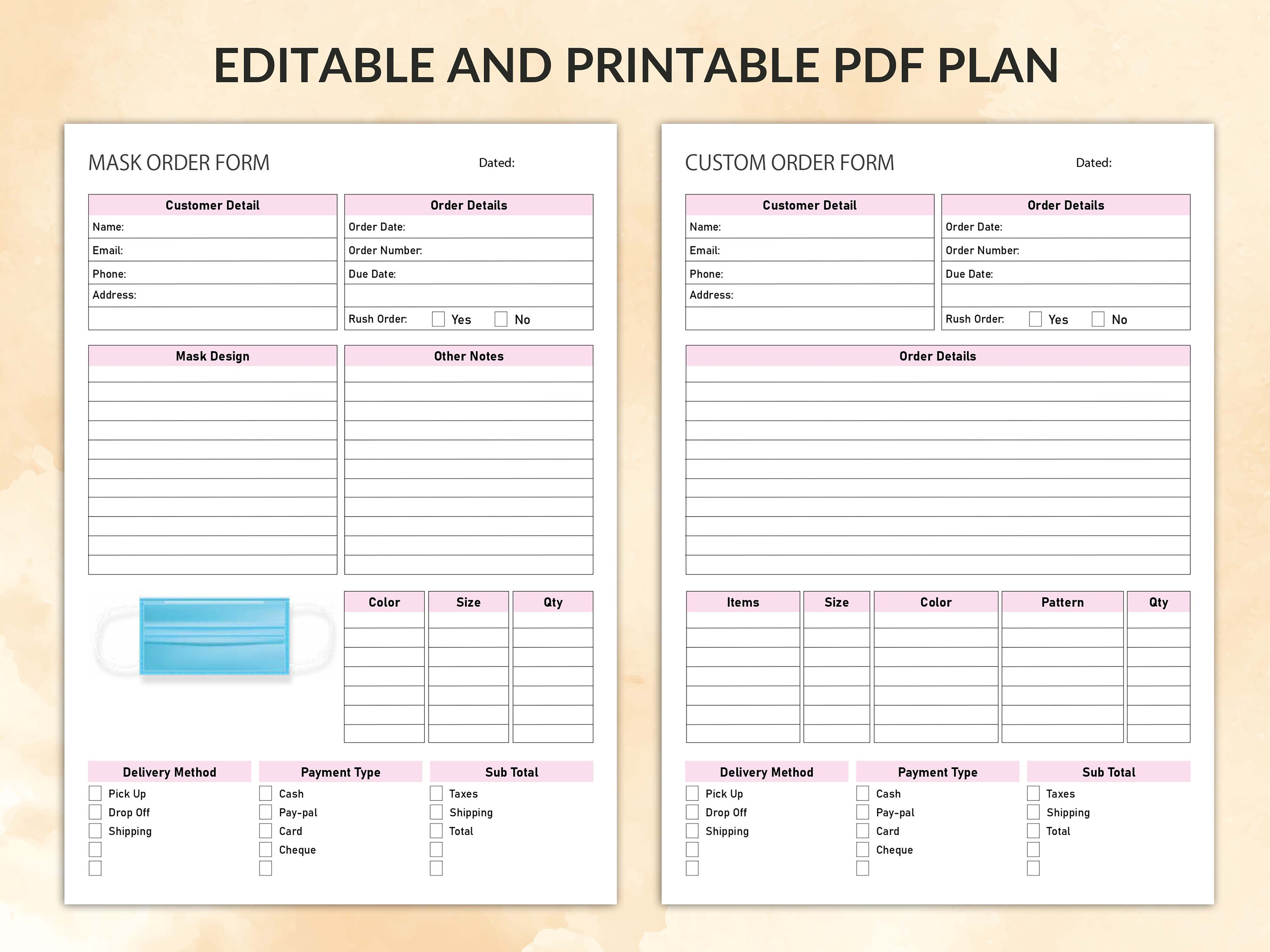 5 Editable Order Forms Bundle, Order Form Template Printable, Printable ...