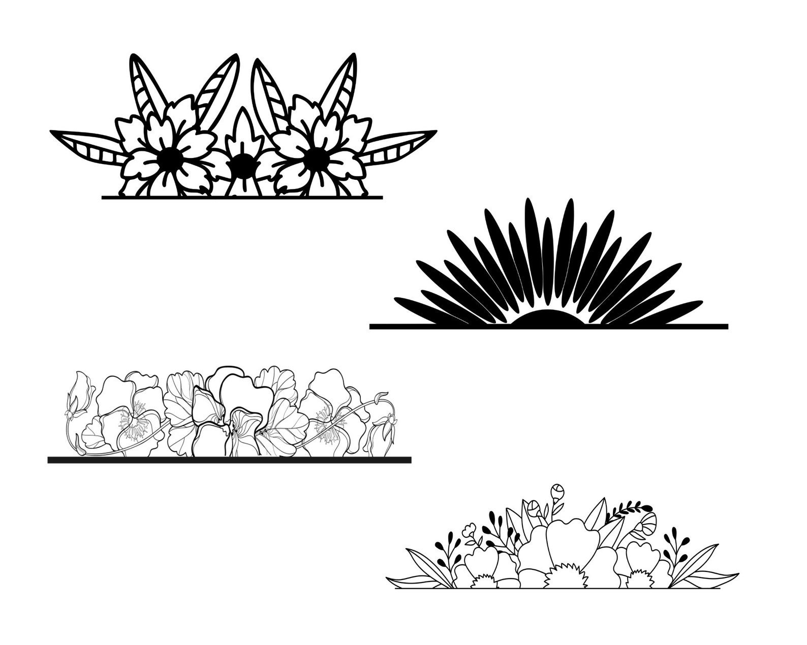 Floral Border SVG, Flower Frame Clipart Decorative Floral Design ...