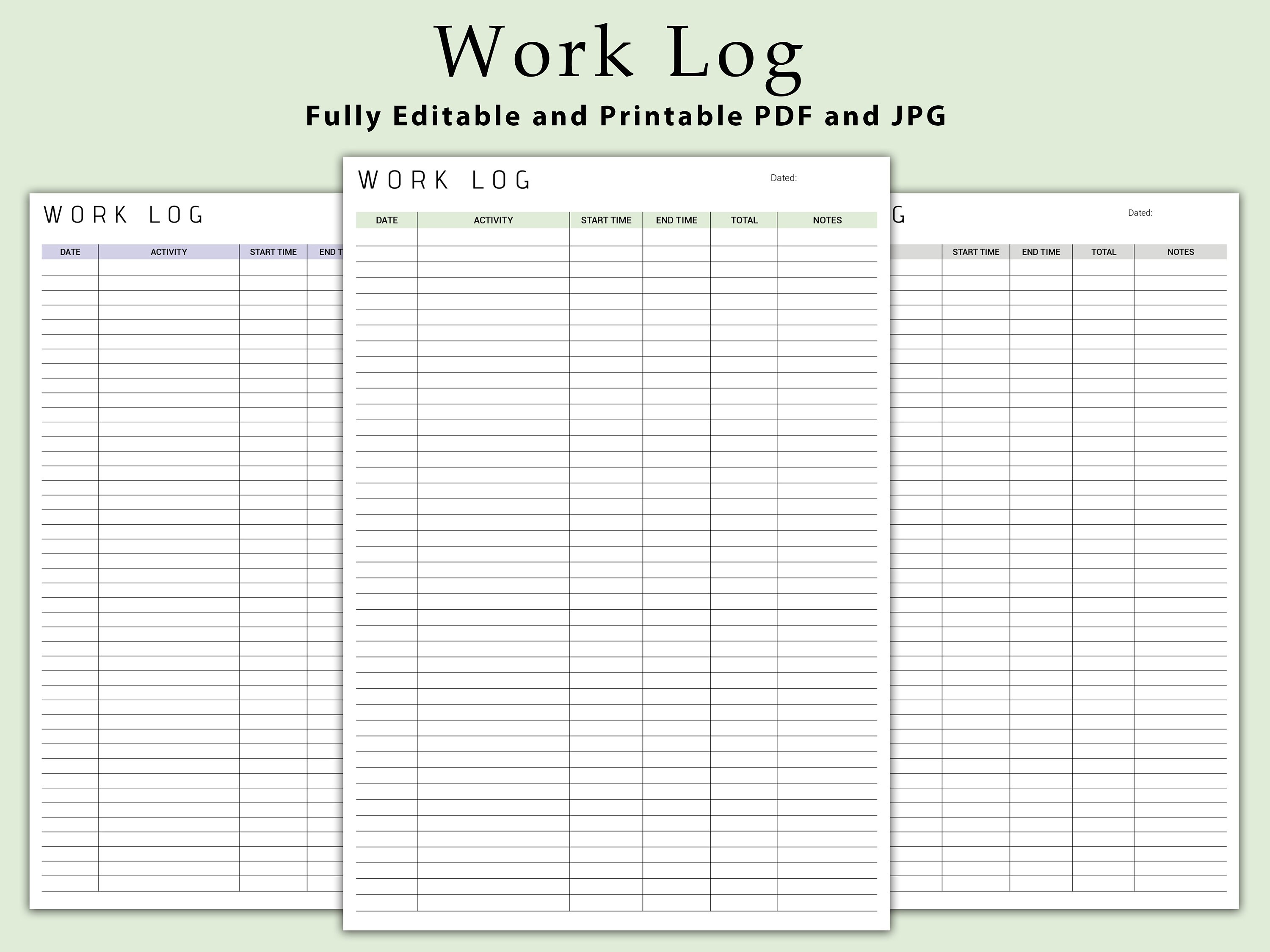 Work Log, Task Tracker, Time Management, Daily Log, Work Journal ...