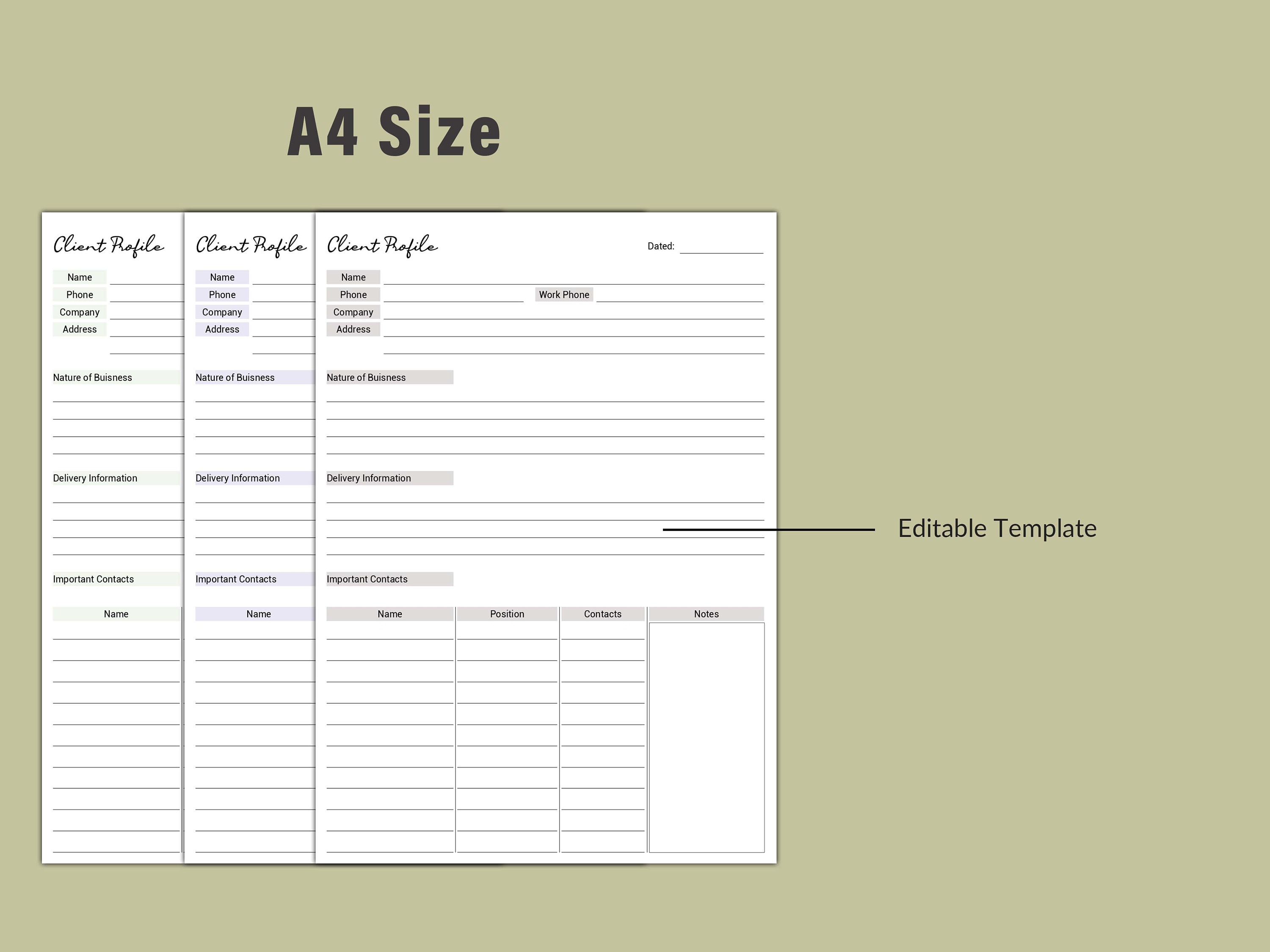 Client Profile Template Editable Bundle, Customer Profile Forms, Client ...