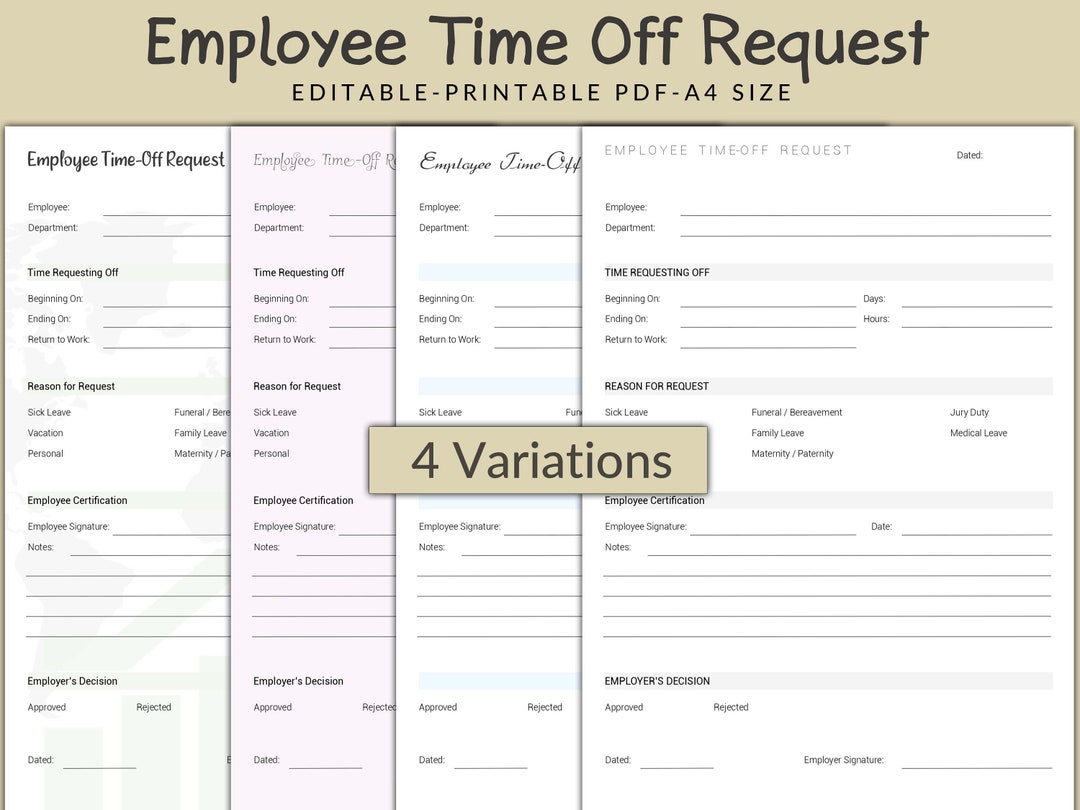 Employee Time off Request Template: Editable & Printable (A4 PDF) - Etsy