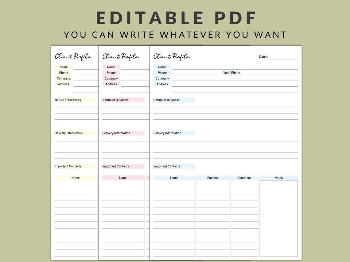 Client Profile Template Editable Bundle, Customer Profile Forms, Client ...