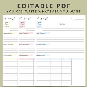Client Profile Template Editable Bundle, Customer Profile Forms, Client ...