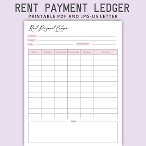 Rent Payment Ledger, Rental Payment Tracker, Rent Log, Tenant Payment ...