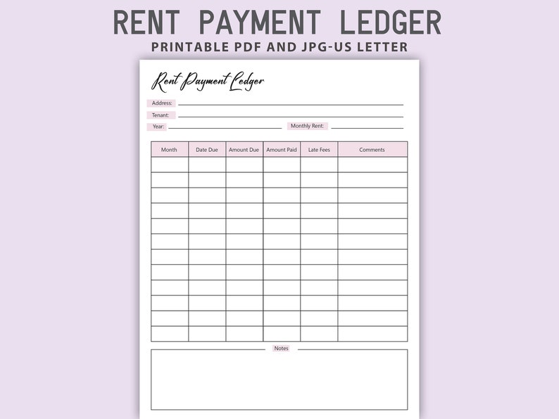 Rent Payment Ledger, Rental Payment Tracker, Rent Log, Tenant Payment ...