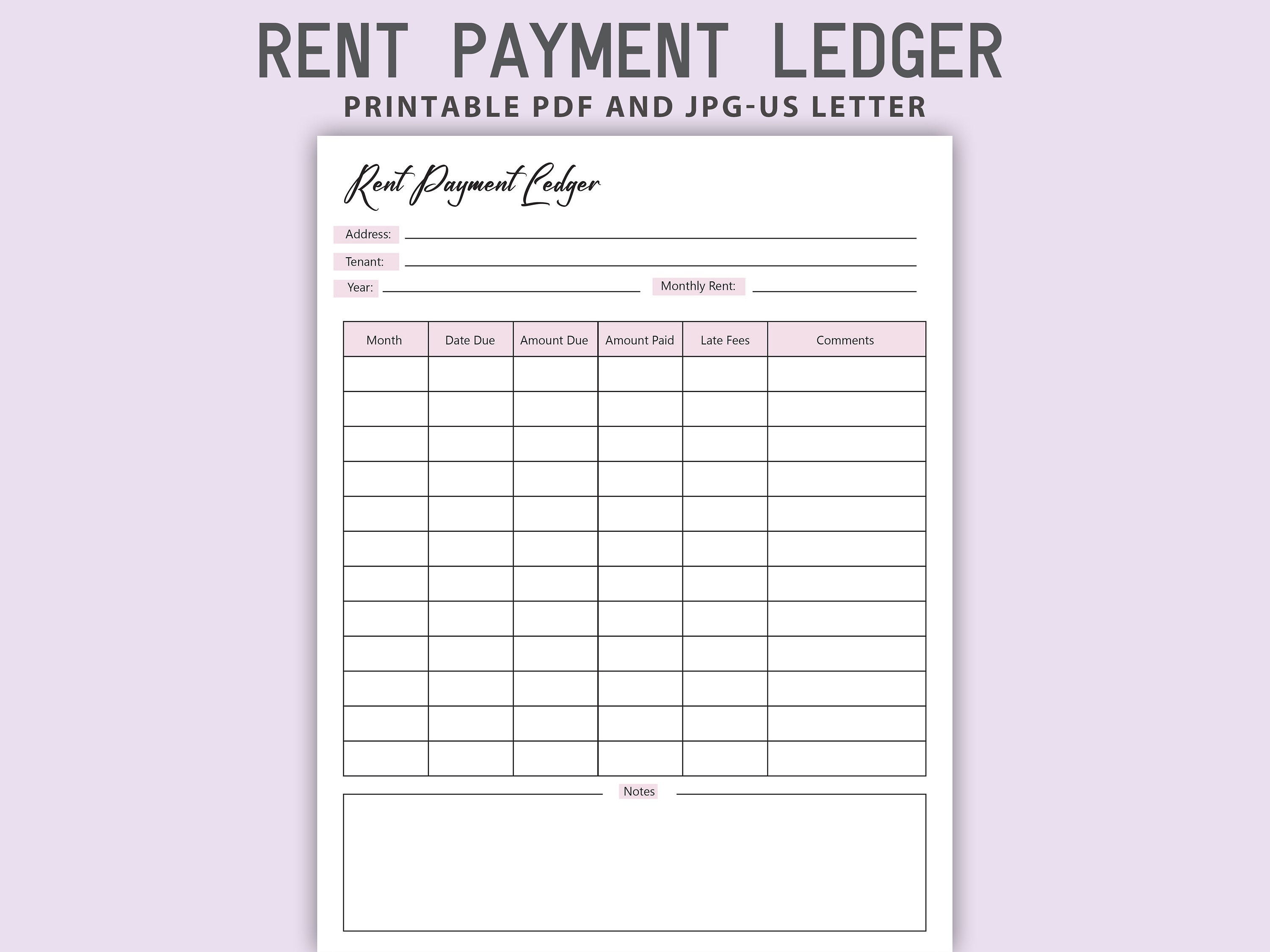 Rent Payment Ledger, Rental Payment Tracker, Rent Log, Tenant Payment ...
