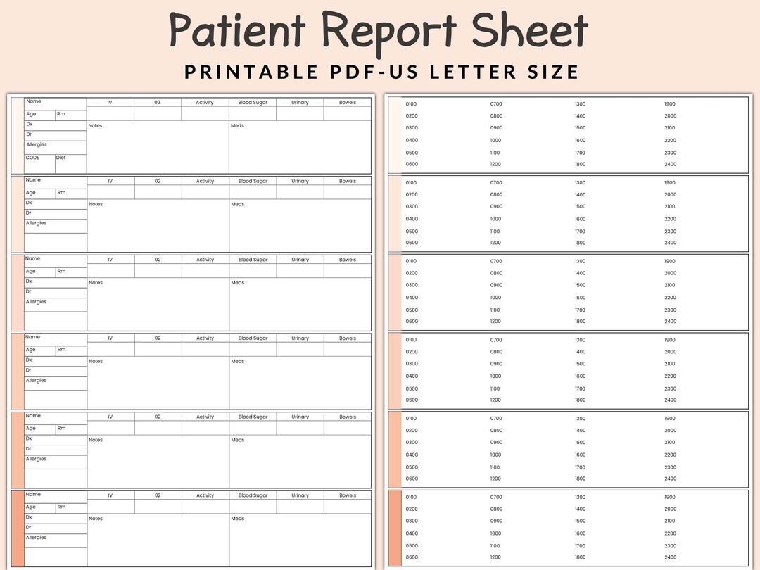 Patient Report Sheet: Medical & Nursing Report Template (editable PDF ...