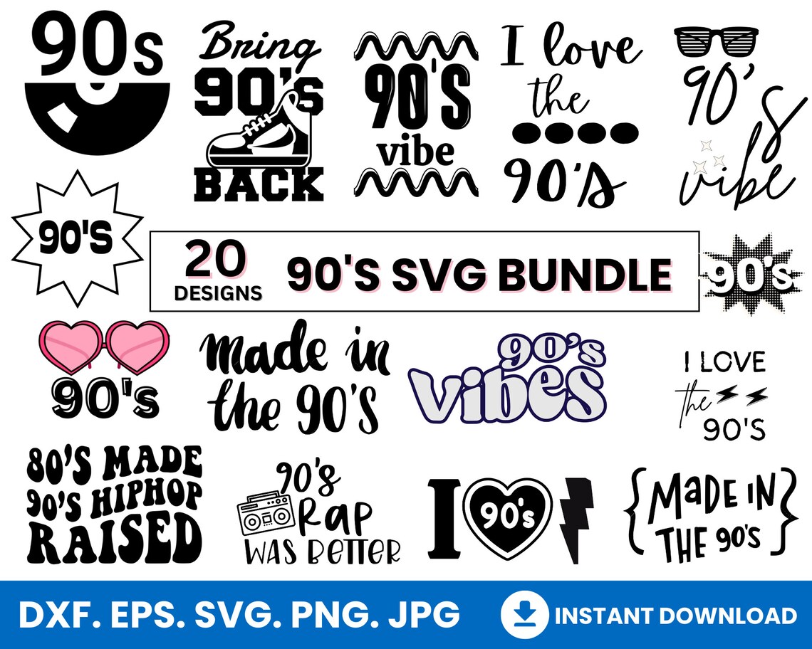 90er Jahre svg Bundle, I love the 90s svg, PNG ,1990 design, 90er svg ...