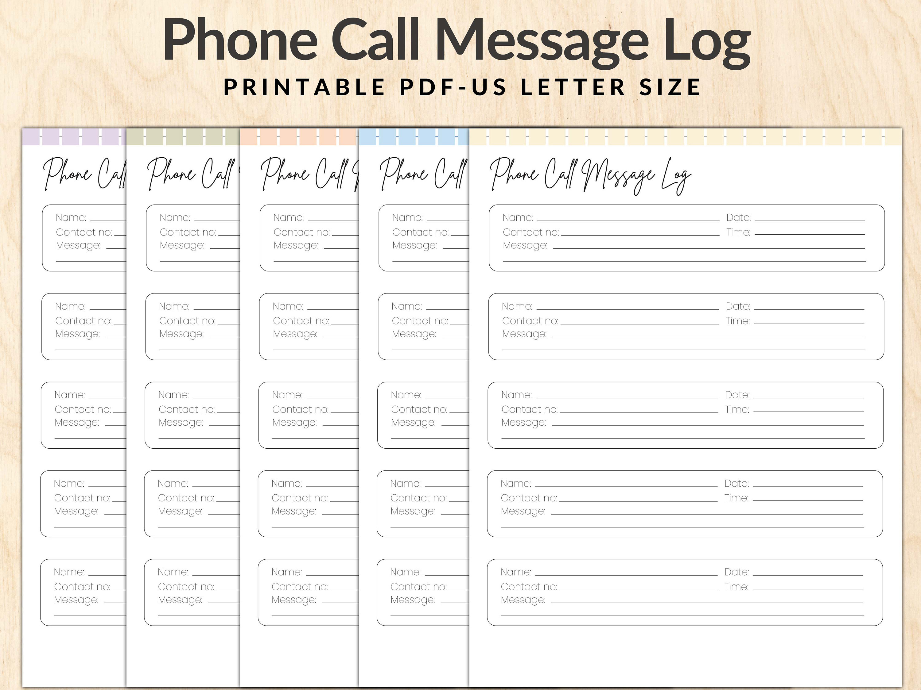 Phone Call Log Call Message Tracker Communication Record Telephone Log ...