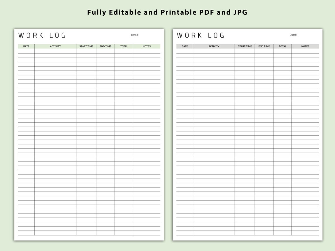 Work Log, Task Tracker, Time Management, Daily Log, Work Journal ...