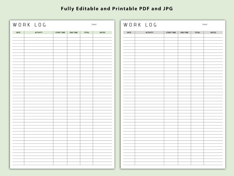 Work Log, Task Tracker, Time Management, Daily Log, Work Journal ...