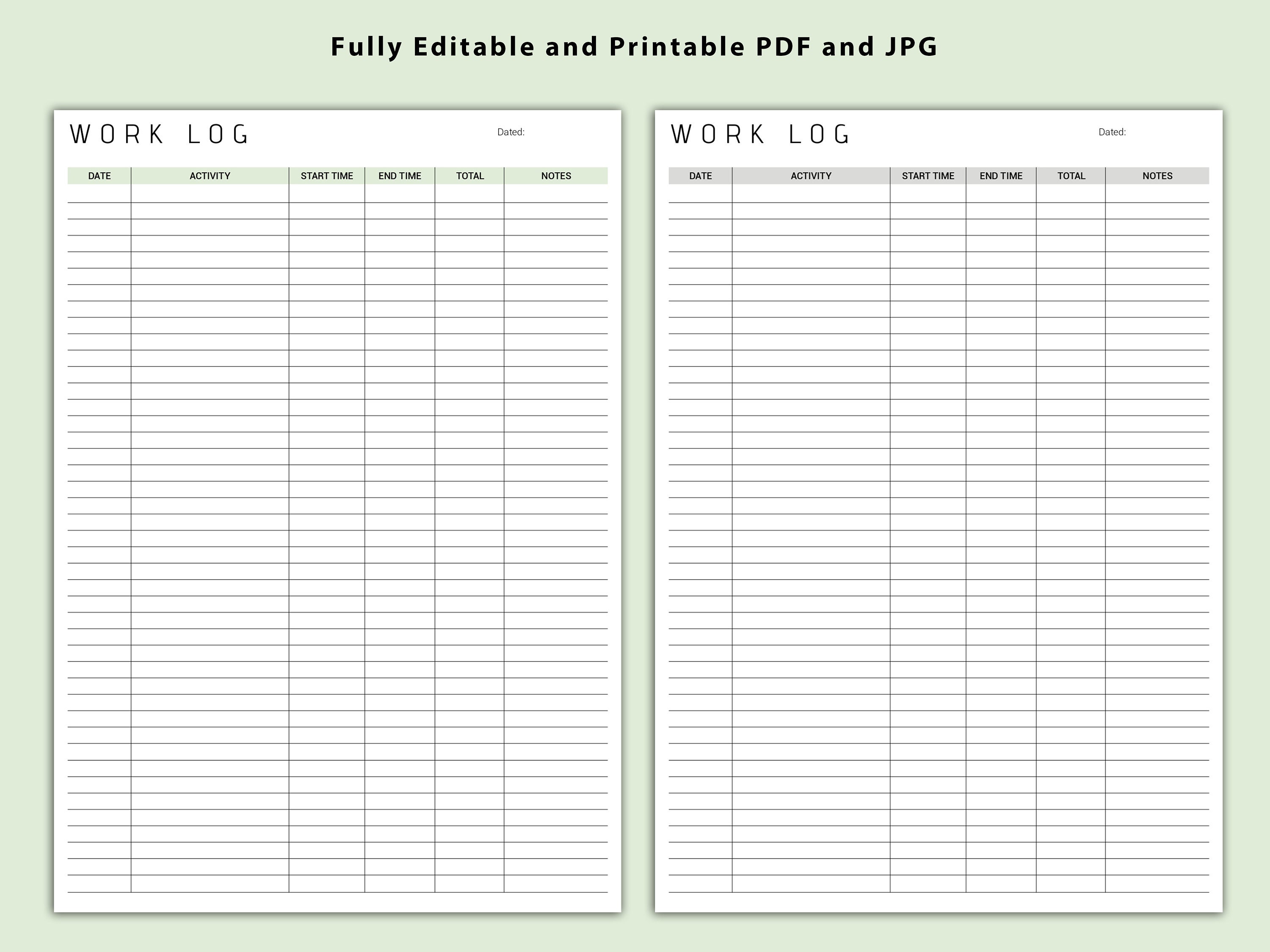 Work Log, Task Tracker, Time Management, Daily Log, Work Journal ...