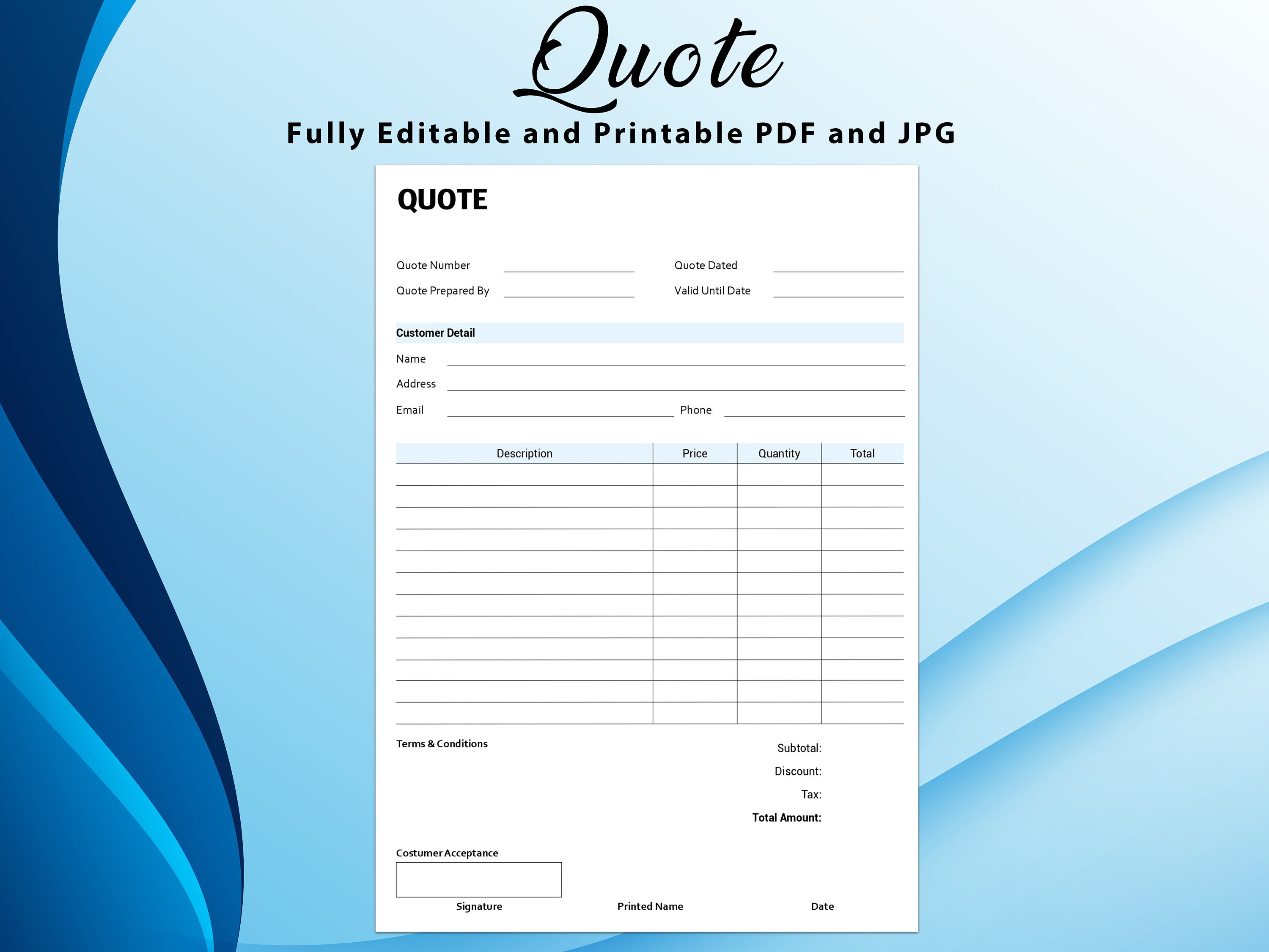 Customizable Quote Template: A4 Editable PDF - Etsy