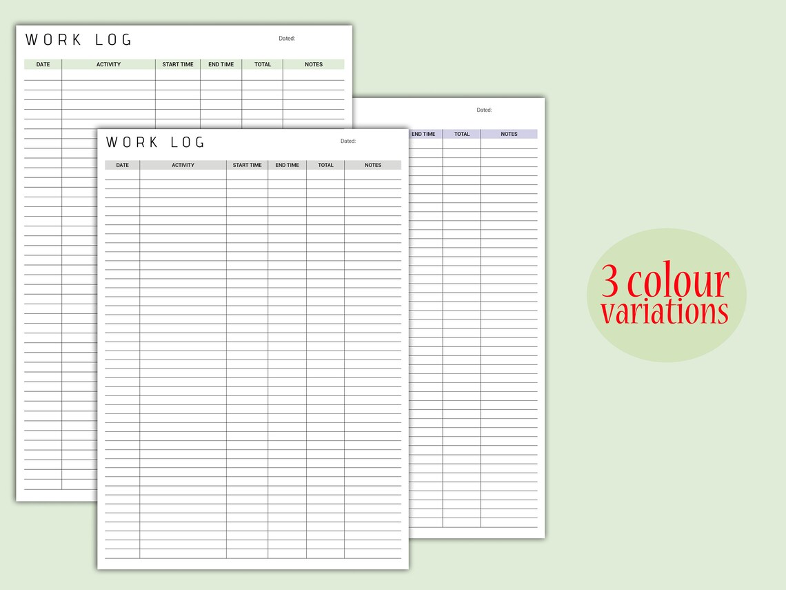 Work Log, Task Tracker, Time Management, Daily Log, Work Journal ...