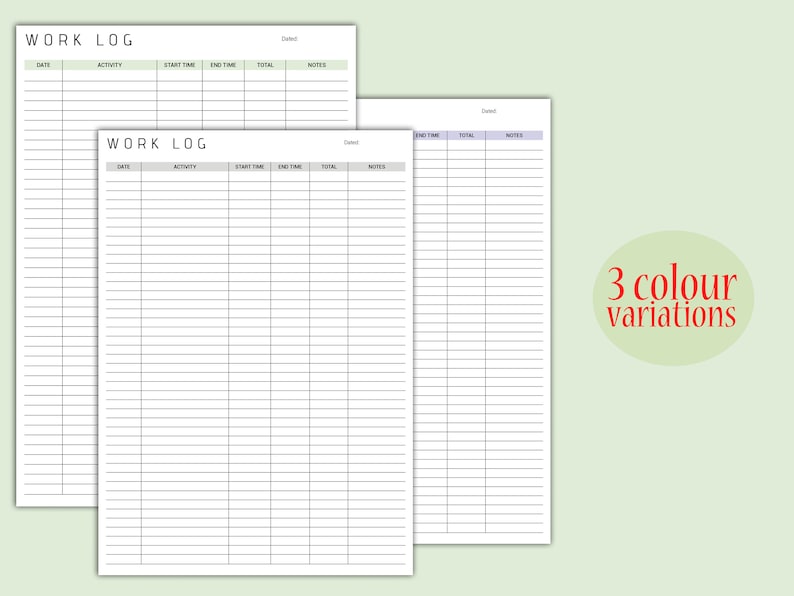 Work Log, Task Tracker, Time Management, Daily Log, Work Journal ...