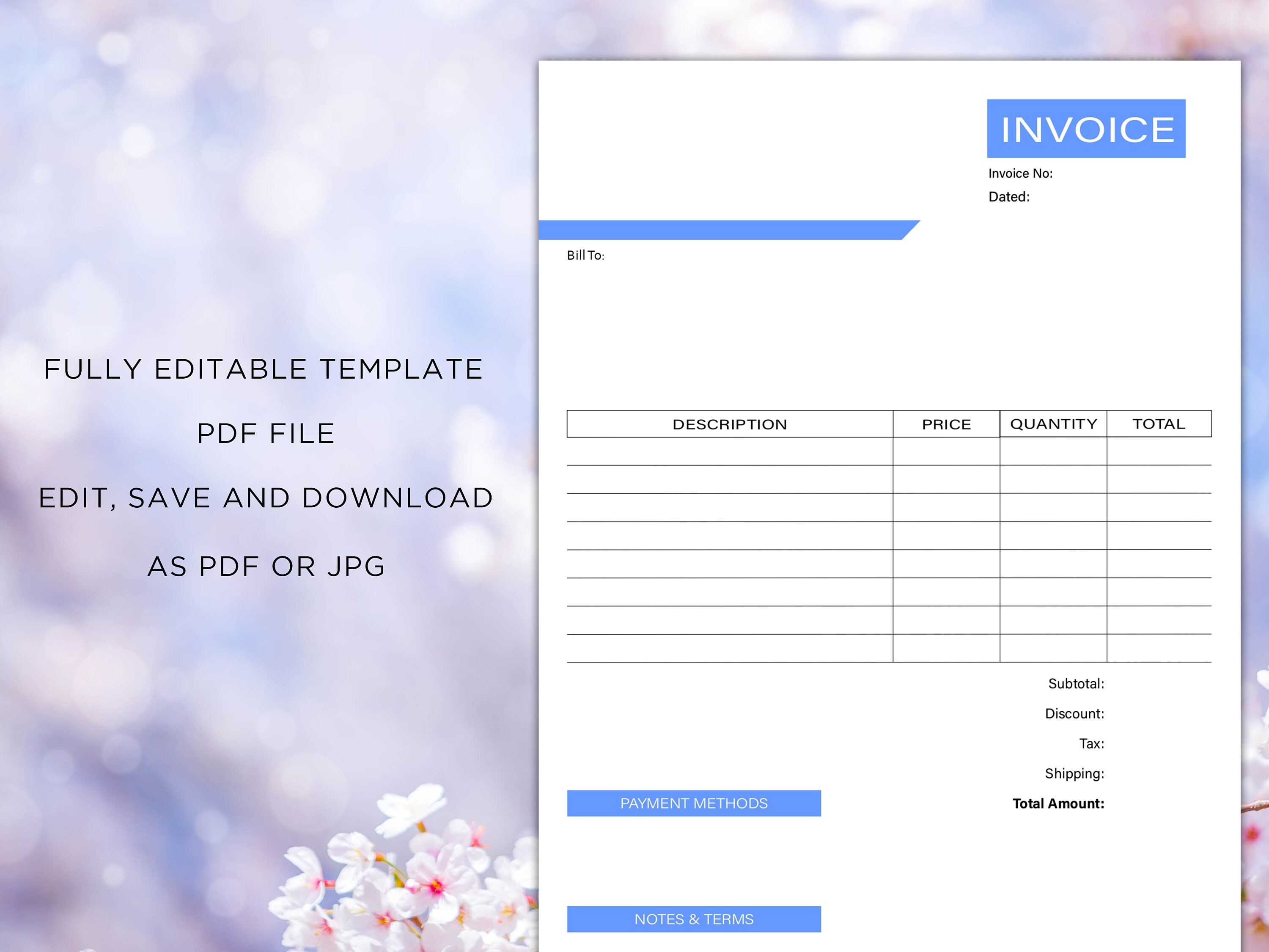 Invoice Template Editable, Billing Template, Invoice Generator, Payment ...