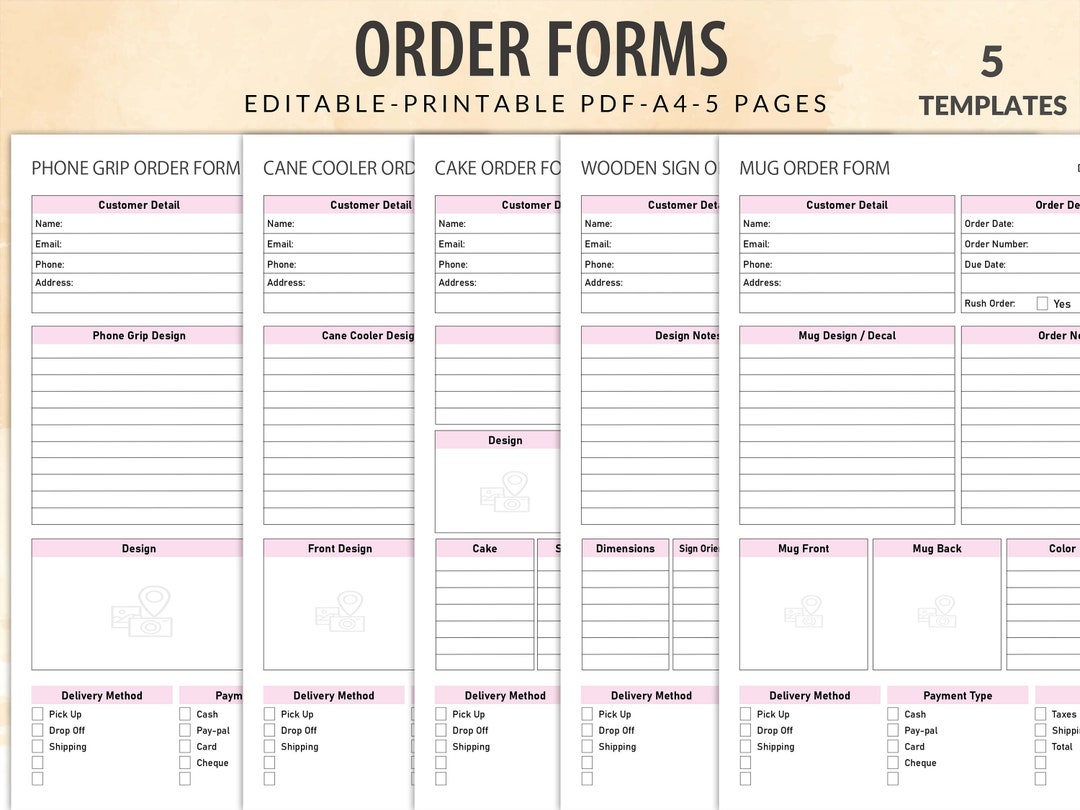 5 Editable Order Forms Bundle, Order Form Template Printable, Printable ...