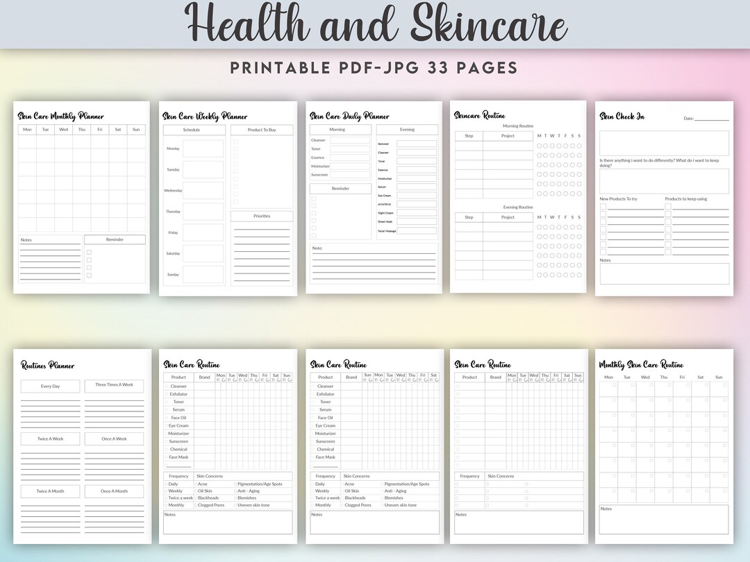 Printable Skincare Planner, Beauty Planner Template, Healthcare and ...