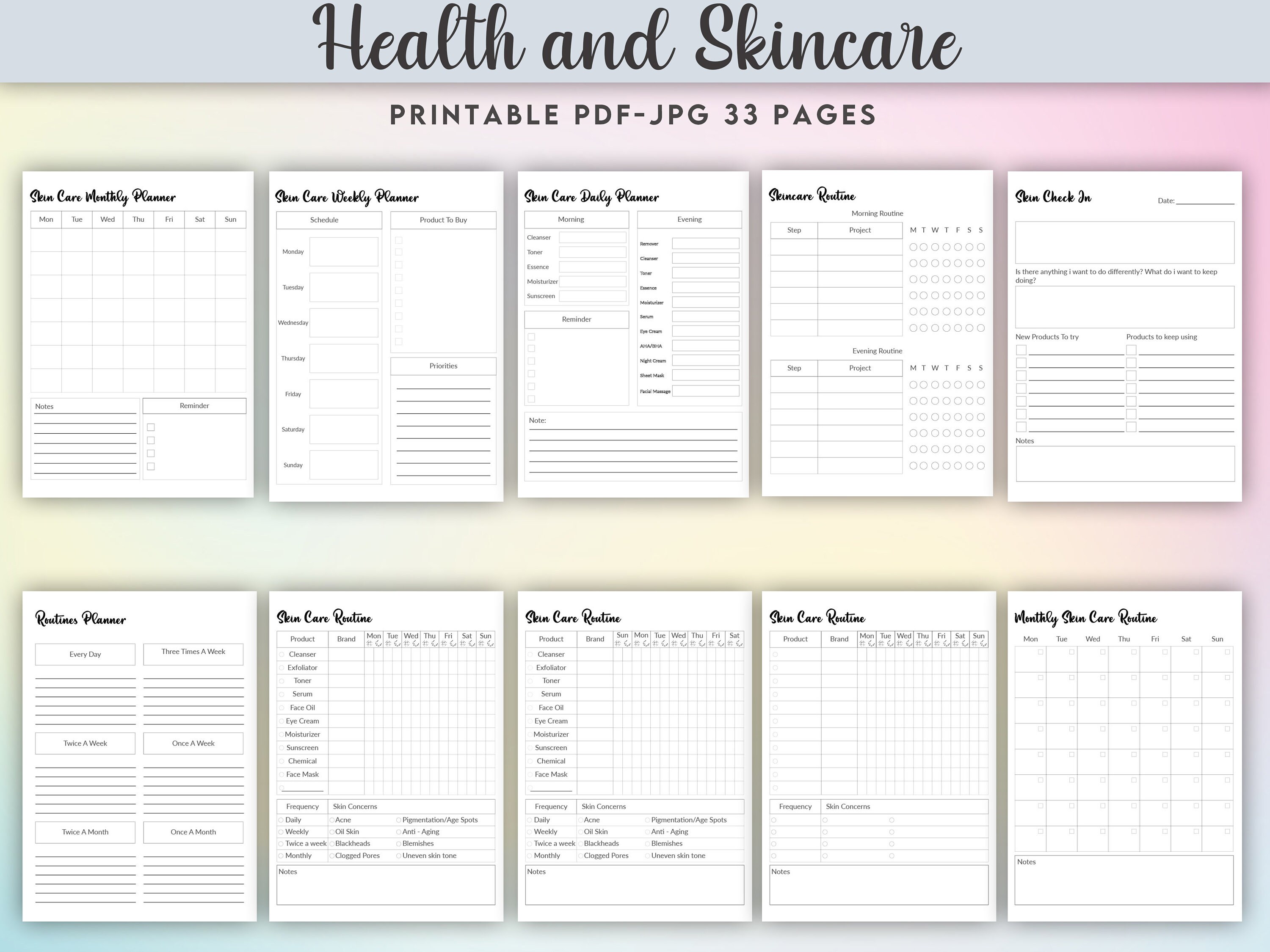 Printable Skincare Planner, Beauty Planner Template, Healthcare and ...