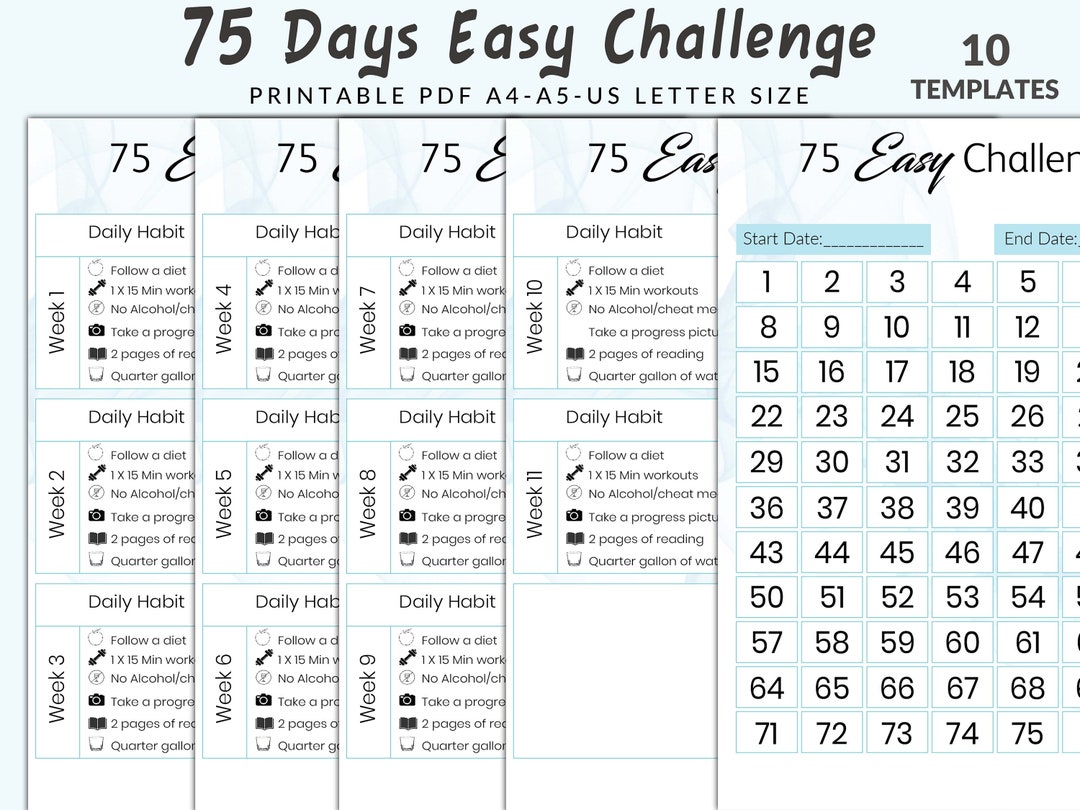 75 EASY Challenge Tracker Bundle, Weight Loss Challenge, Lifestyle ...