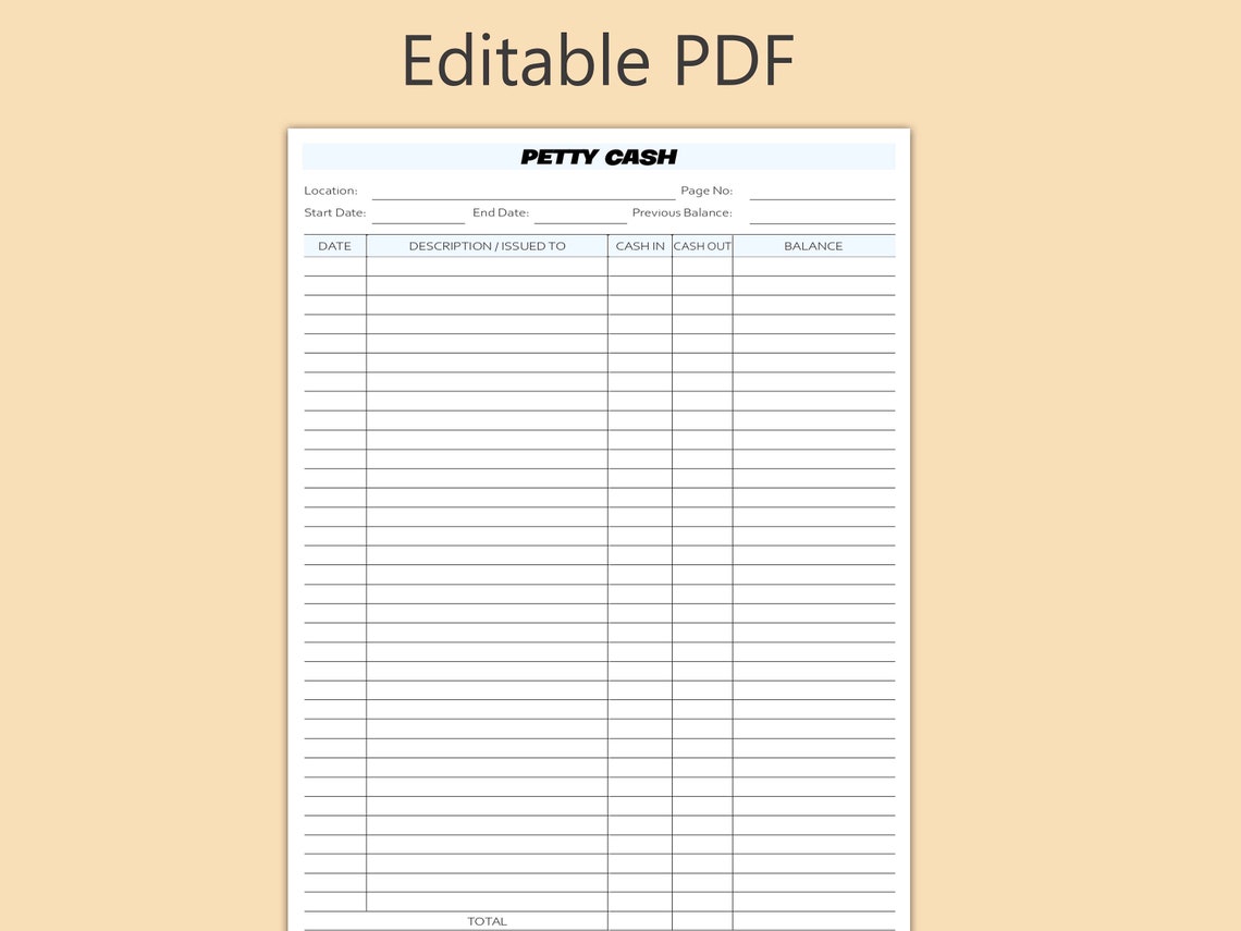 Petty Cash Log, Small Business Template, Petty Cash Ledger, Cash Form ...