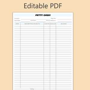 Petty Cash Log Template: Small Business Ledger (digital Download) - Etsy