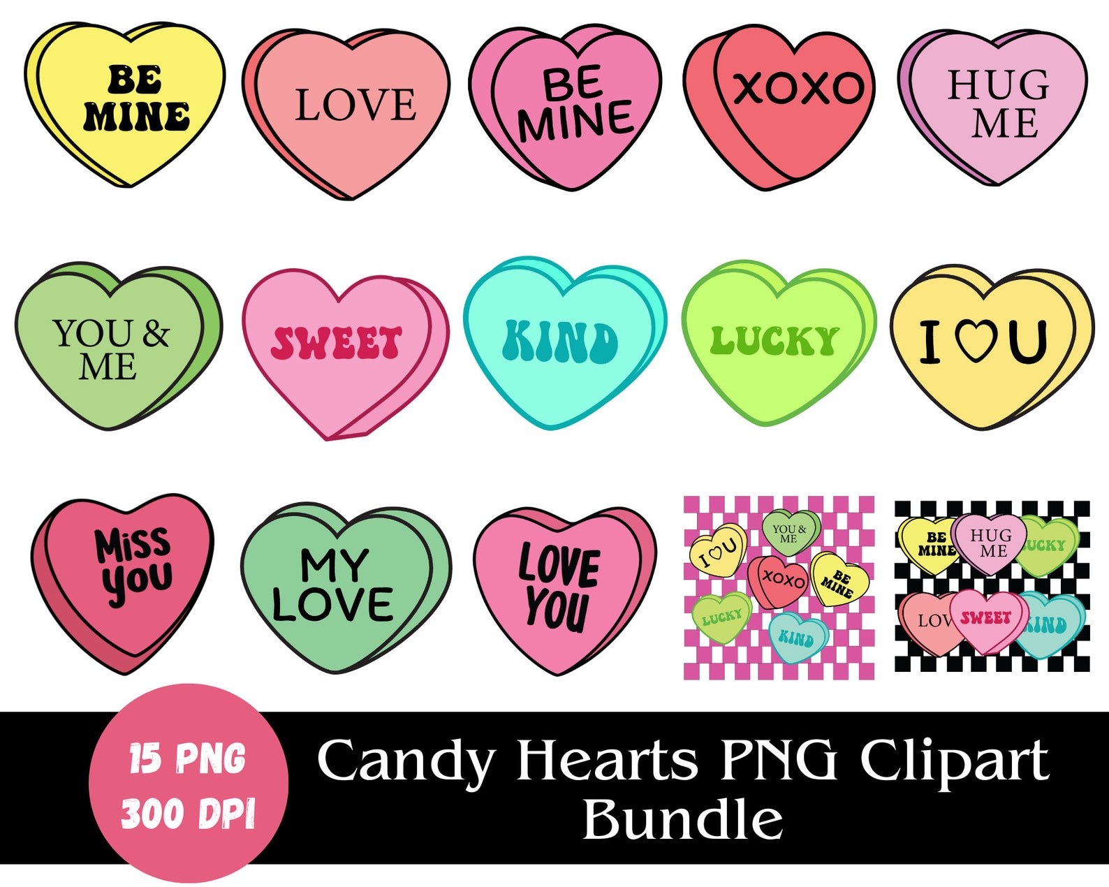 Candy Hearts Png Bundle, Candy Hearts Clipart, Candy Hearts Png, Heart ...