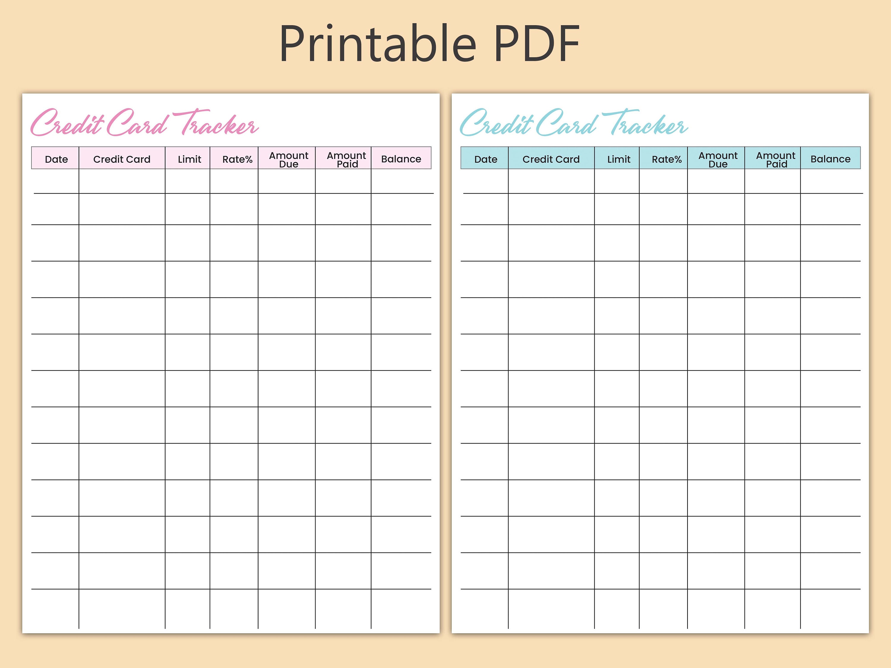 Credit Card Tracker Printable: Finance Budget Planner (US Letter PDF ...