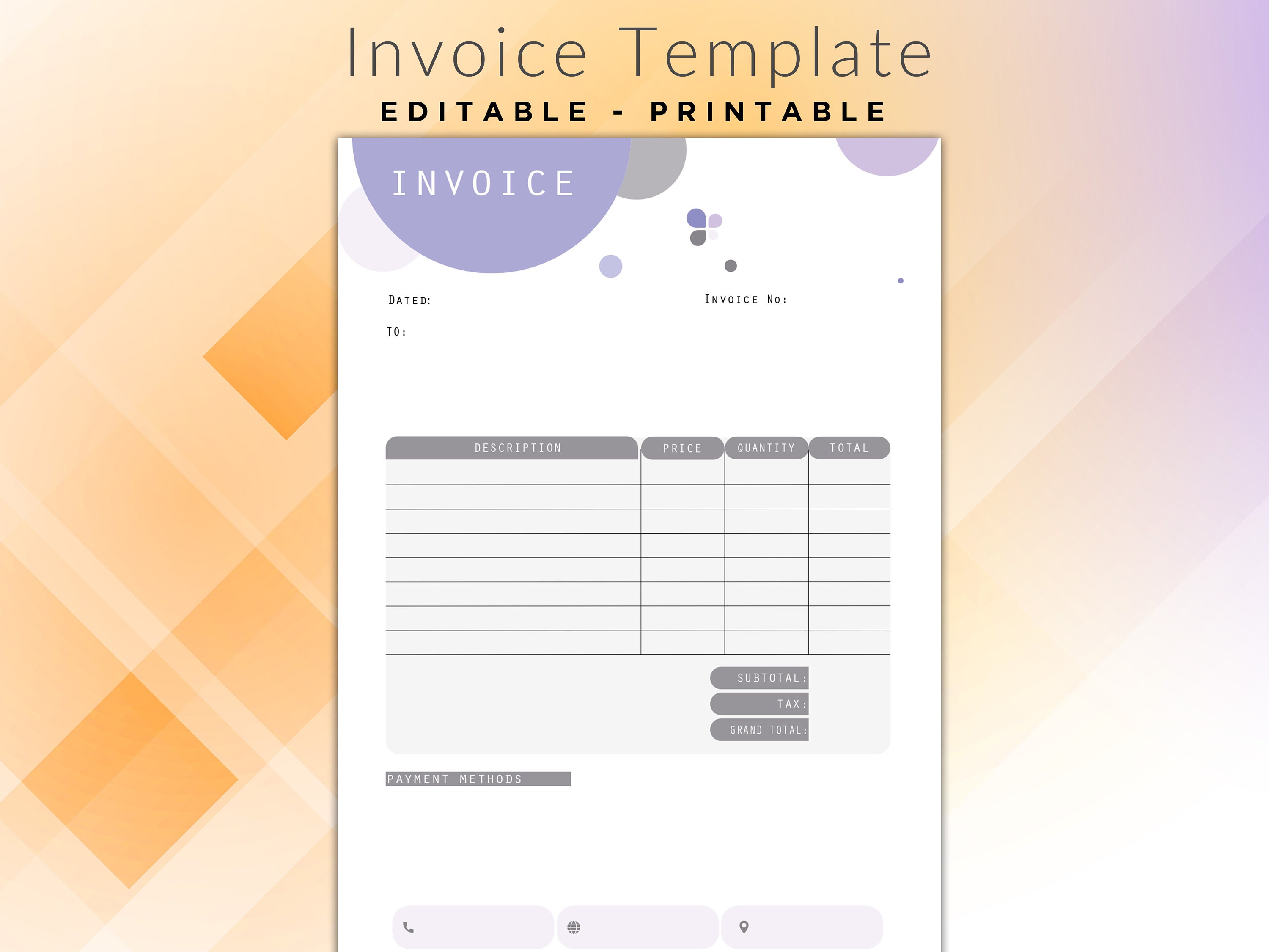 Invoice Template Editable, Billing Template, Invoice Generator, Payment ...