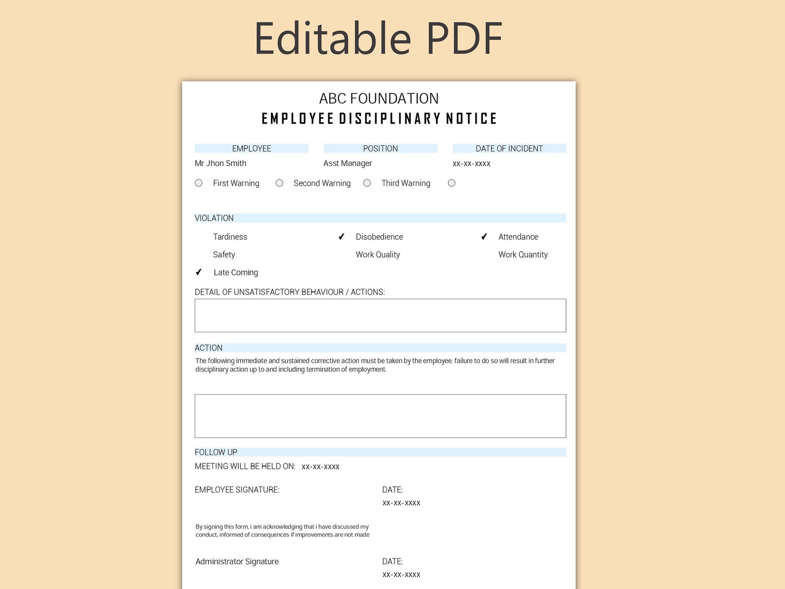 Employee Disciplinary Notice Template: HR Business Form (A4 PDF) - Etsy