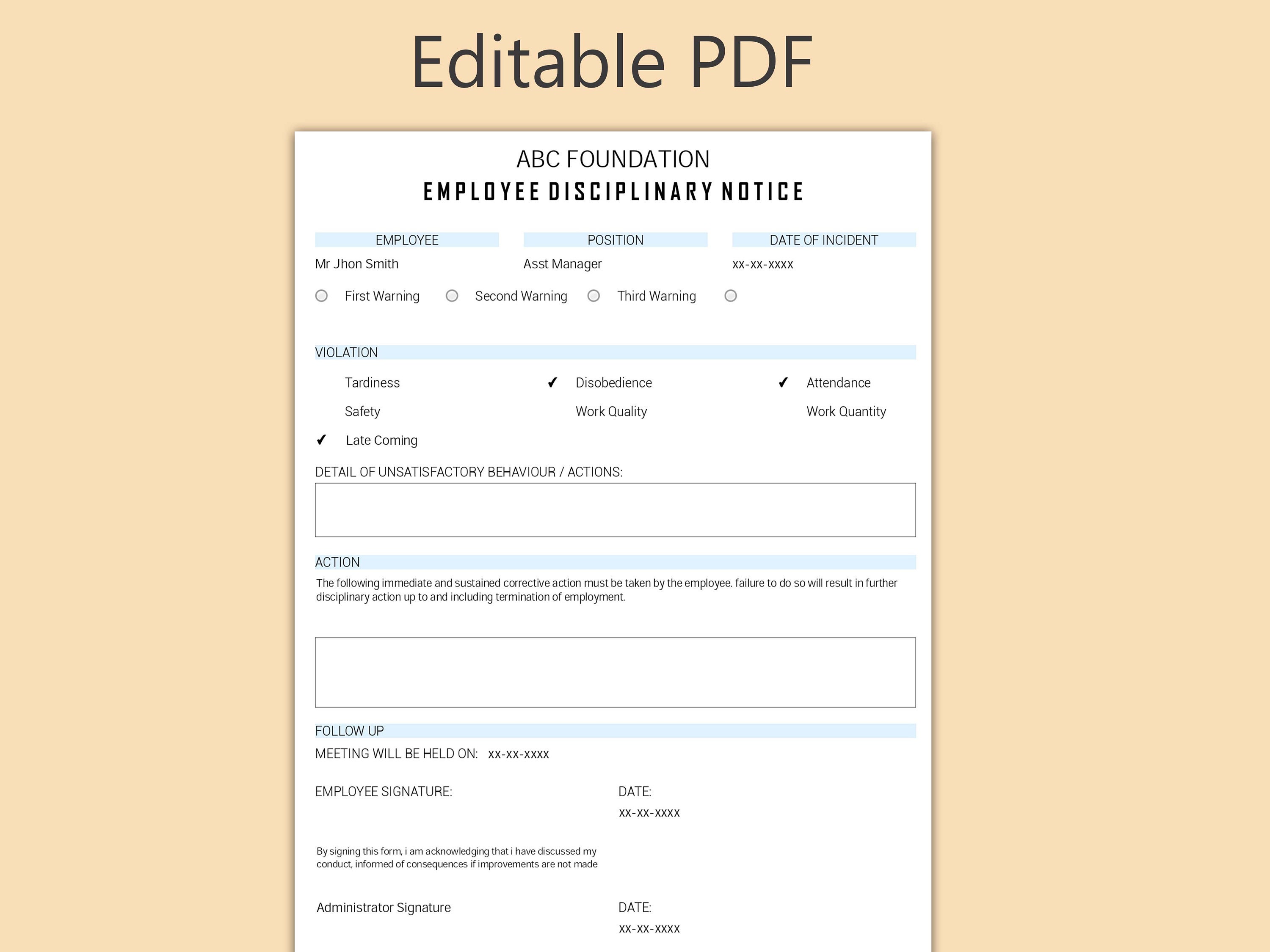Employee Disciplinary Notice Template: HR Business Form (A4 PDF) - Etsy