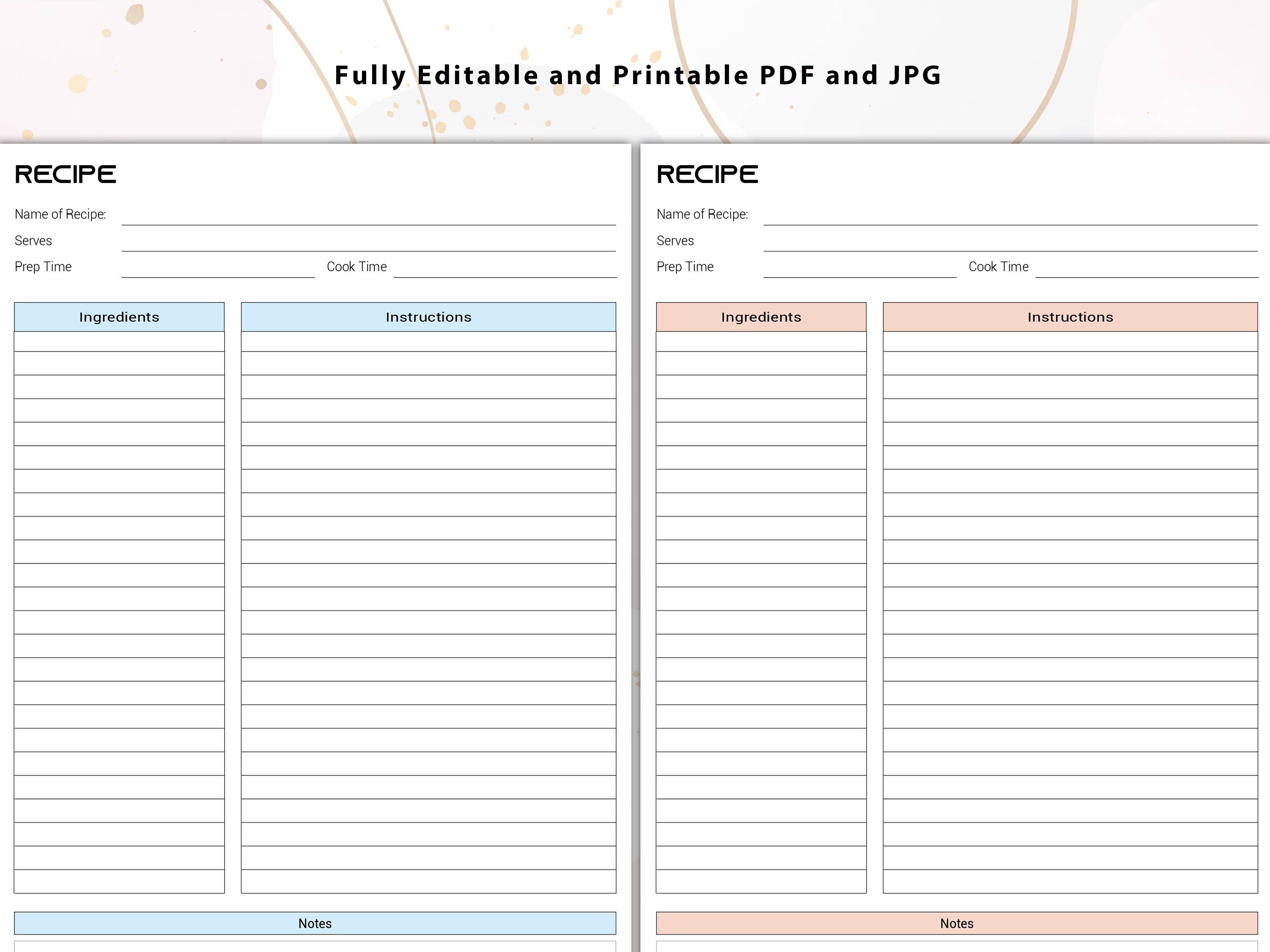 Recipe Template, Cooking Template, Recipe Card, Recipe Design ...