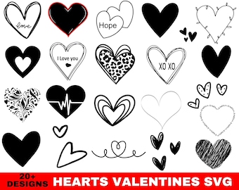 Valentine Heart Svg, Heart SVG Bundle, Heart Clipart, Doodle Hearts ...