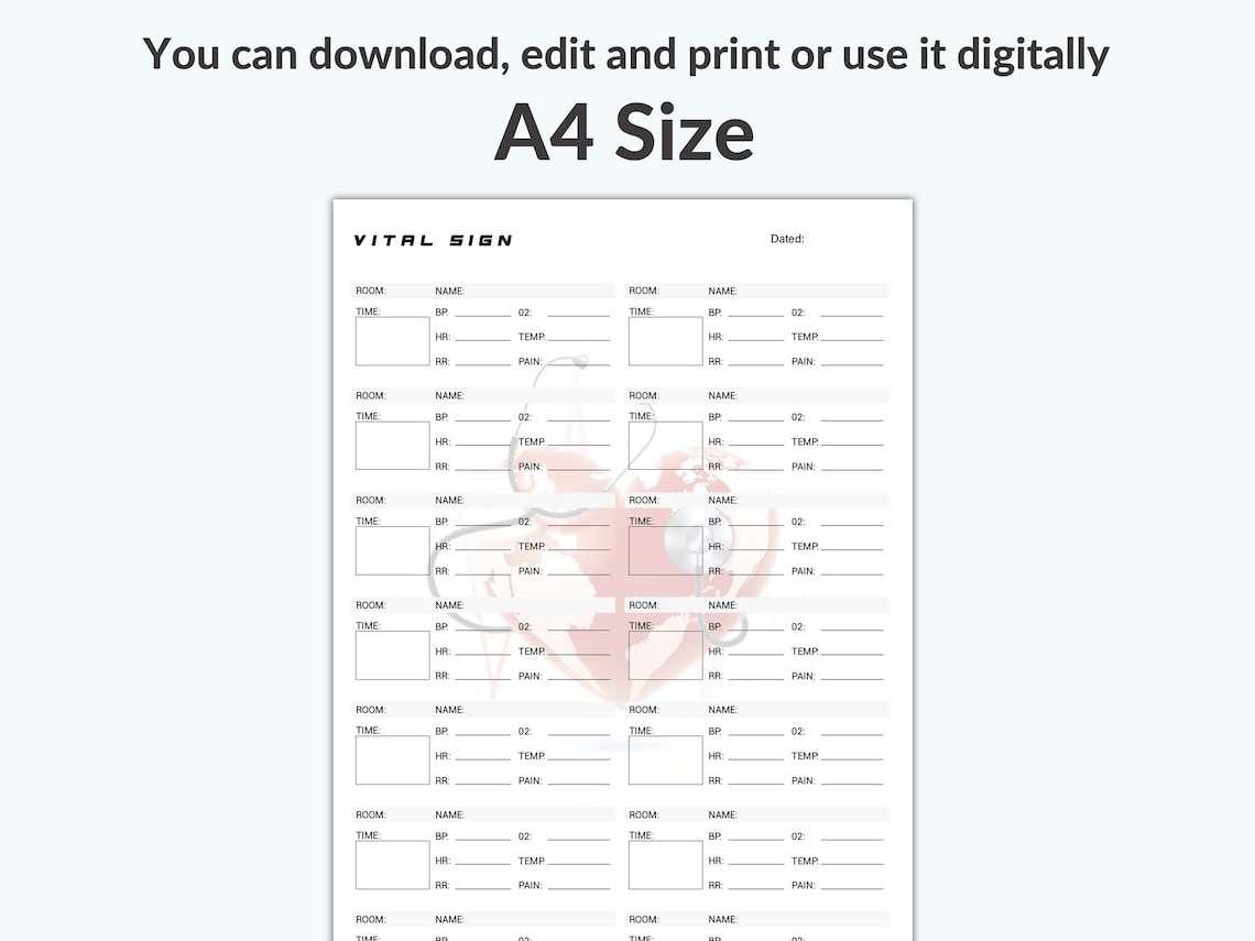 Editable Vital Sign Chart: Nursing Notes Tracker (A4 PDF) - Etsy UK